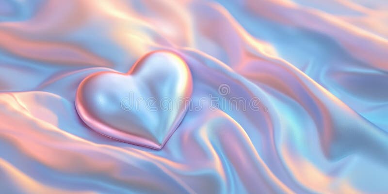 Shiny Heart Shape on Soft Pastel Fabric Background with Gentle Waves ...