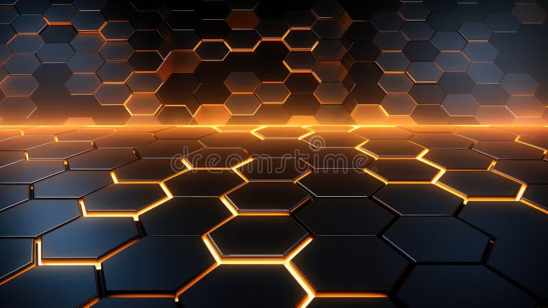 Shiny Hexagonal Pattern with Glowing Edges in a Dark Setting Stock ...