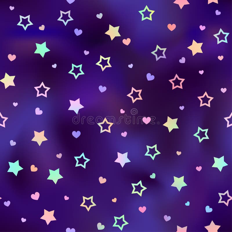 Shiny Holographic Stars and Hearts Seamless Pattern. Vector Iridescent ...