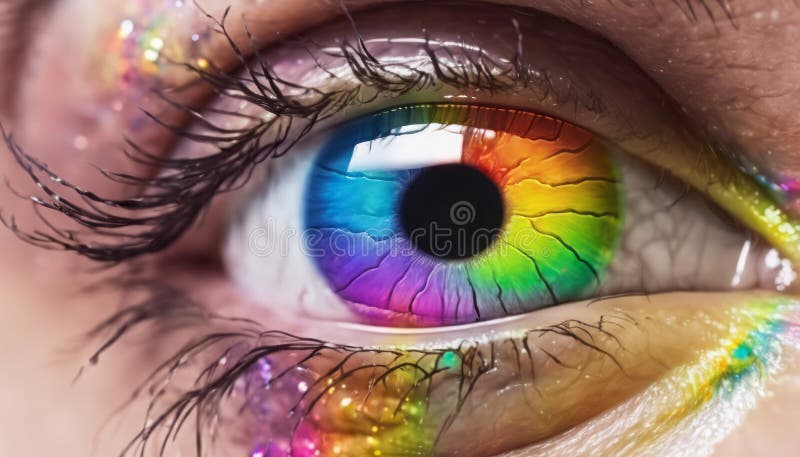 Shiny Human Eyeball with Reflective Colors of Rainbow Stock Image ...