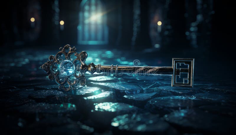 Shiny Key Shining on a Dark Glittery Background Generative AI Stock ...