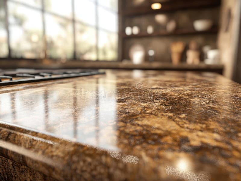 Shiny Kitchen Countertop Reflects Light in Modern Kitchen Design. Home ...