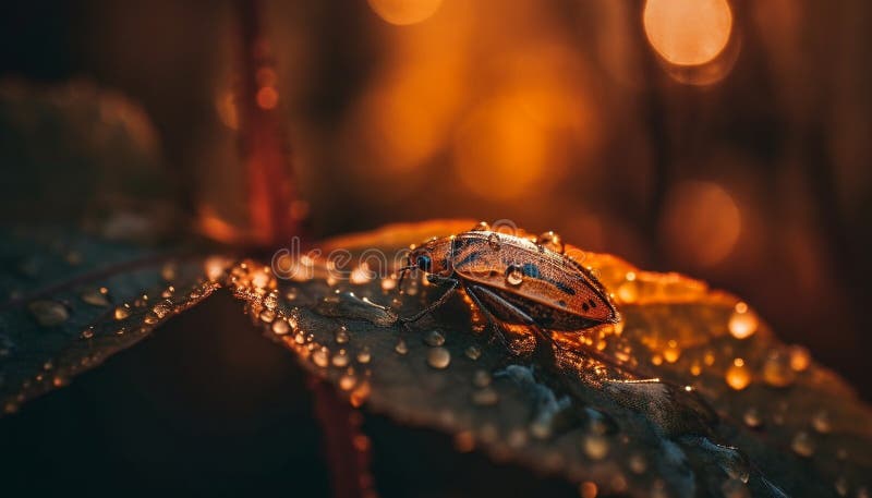 Shiny Ladybug on Green Leaf, Selective Focus Generated by AI Stock ...