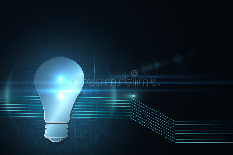 Shiny Light Bulb on Black Background Stock Illustration - Illustration ...