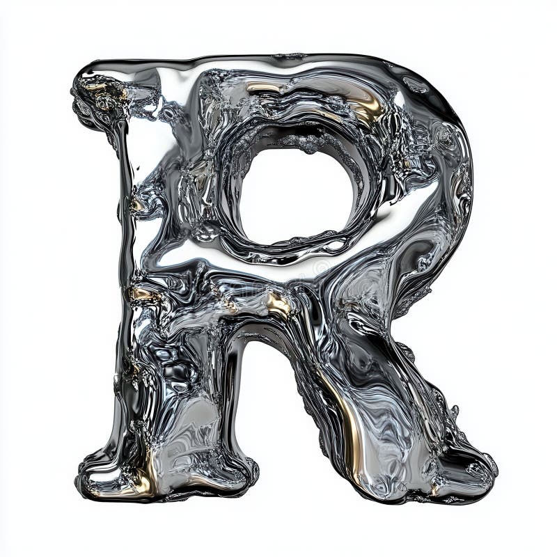 A Shiny, Liquid-like Letter "R" with a Distorted, Metallic Appearance ...
