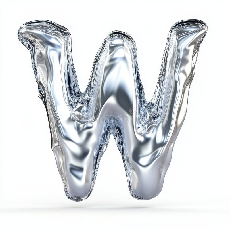 A Shiny, Liquid-like Letter "W" with a Glossy Metallic Appearance Stock ...