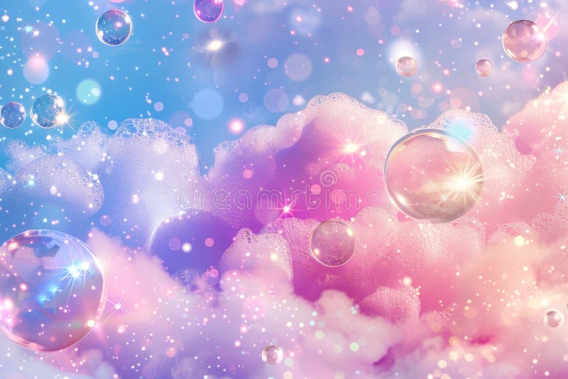 Shiny and Magical Background with Soap Foam, Bubbles, Stars in Pastel ...