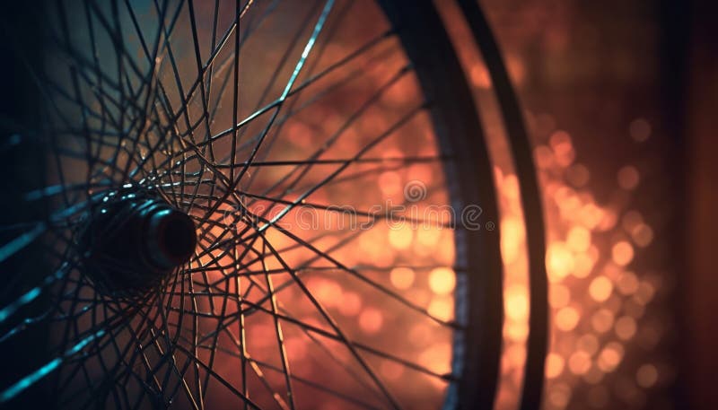 Shiny Metal Bicycle Wheel in Motion on Wet Blue Backdrop Generated by ...