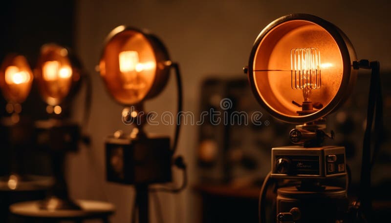 Shiny Metal Camera Lens Reflects Spotlight in Old Fashioned Photography ...
