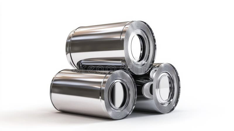 Shiny Metal Cans Stacked on a White Background Stock Illustration ...