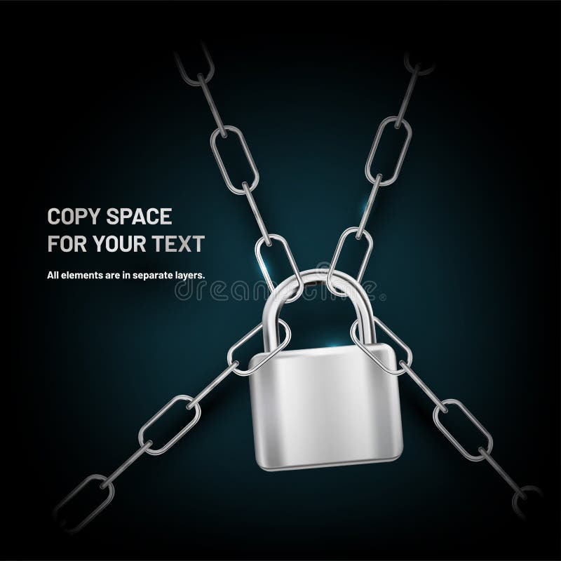 Shiny Metal Chains with Lock on Dark Background Stock Vector ...