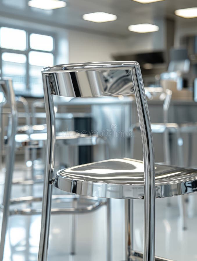 Shiny Metal Chair in a Bright, Modern Kitchen Setting Stock Image ...
