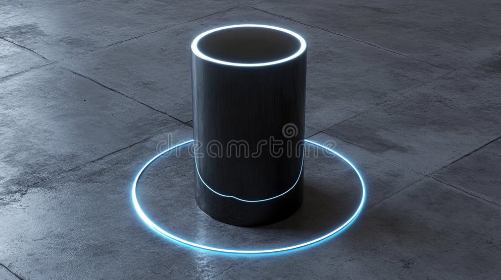 A Shiny Metal Cylinder Casts Its Reflection on a Dark Surface Stock ...
