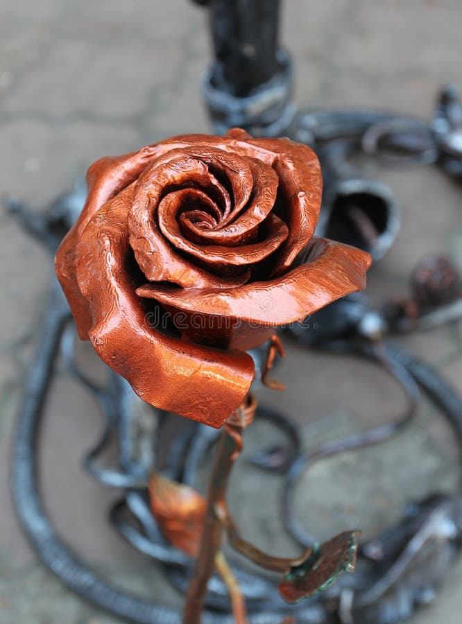 Shiny Metal Forged Rose Flower Handmade Stock Image - Image of ...