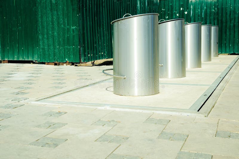 Metal Garbage Bins in the Street Stock Image - Image of minimalism ...