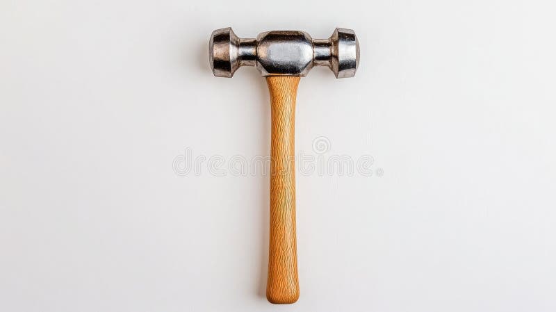 A Shiny Metal Hammer with a Wooden Handle on a White Surface, Ideal for ...