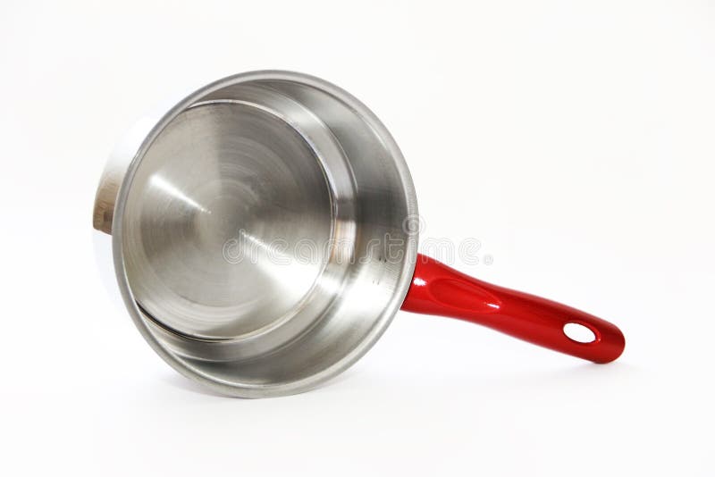 Shiny Metal Ladle with Red Handle for Cooking on a White Background ...