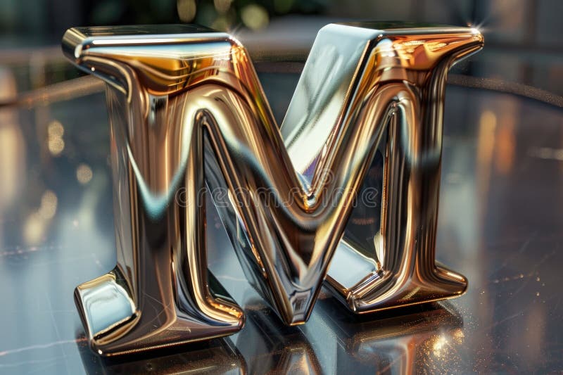 Shiny Metal Letter M on a Table. Suitable for Graphic Design Projects ...