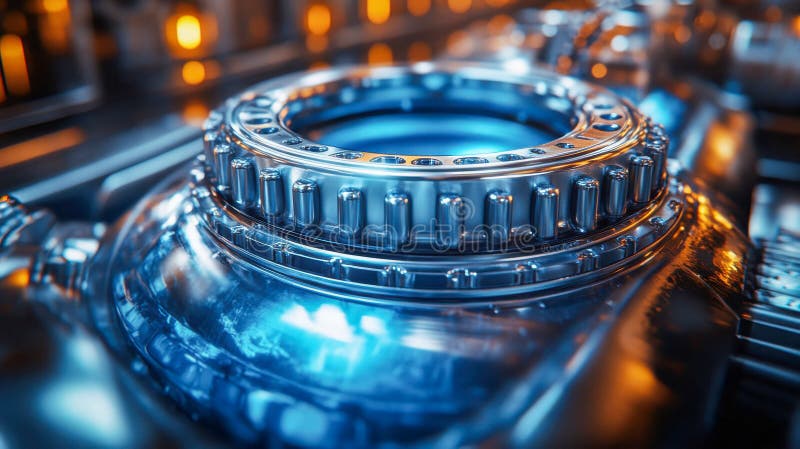 A Shiny Metal Machine Part Submerged in a Blue Liquid, Showcasing ...