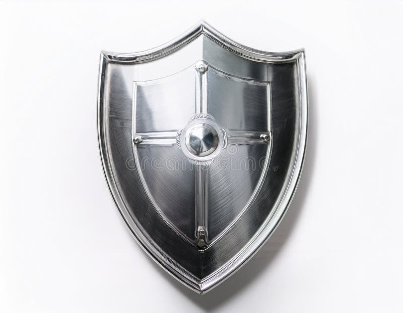 Shiny Metal Shield Isolated on White Backdrop. Protection and Security ...