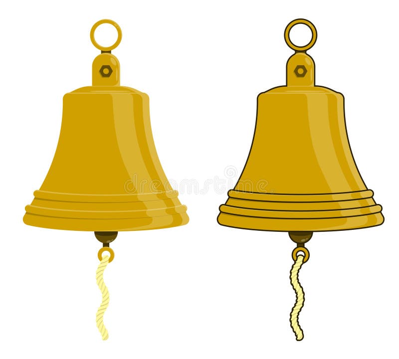 Shiny Metal Ship Bell on Mount. Ringing Bell on Boat. Colored Vector in ...