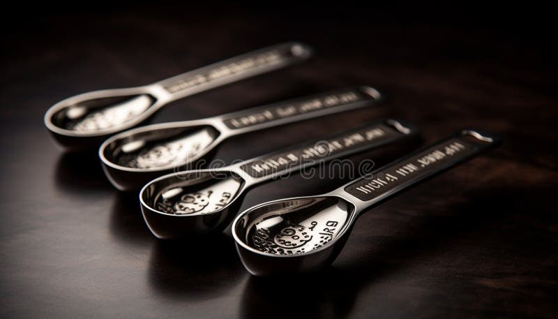Shiny Metal Spoons in a Row, Empty Generated by AI Stock Photo - Image ...