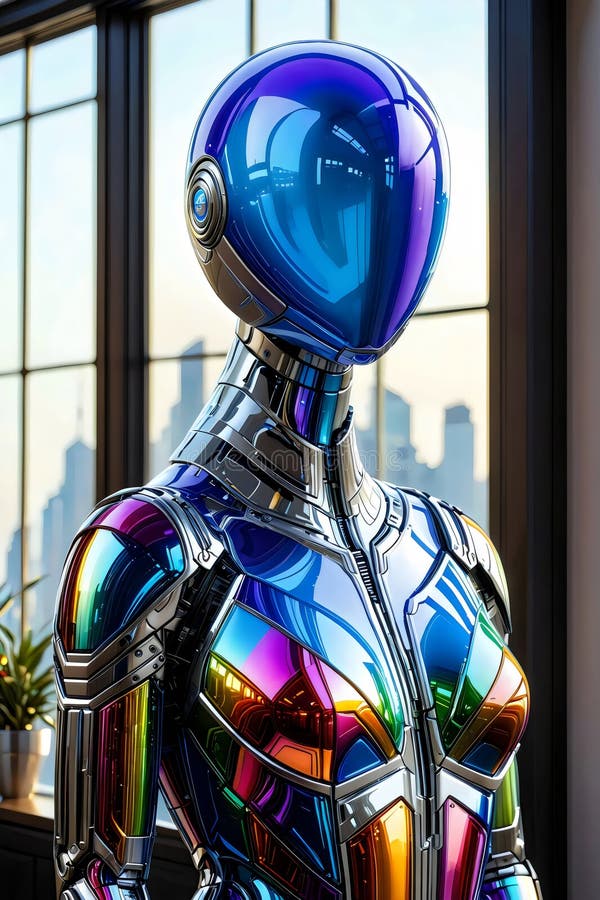 Shiny Metal Statue of a Knight with a Blue Helmet Stock Illustration ...