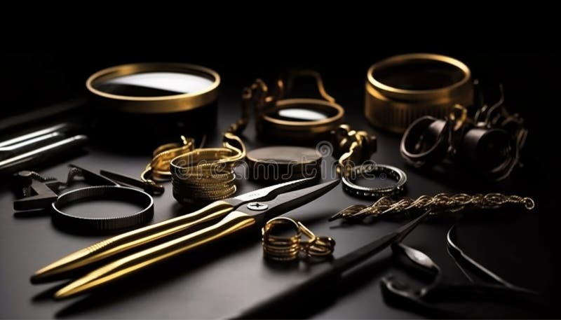 Shiny Metal Tools in Black Background Circle Generated by AI Stock ...