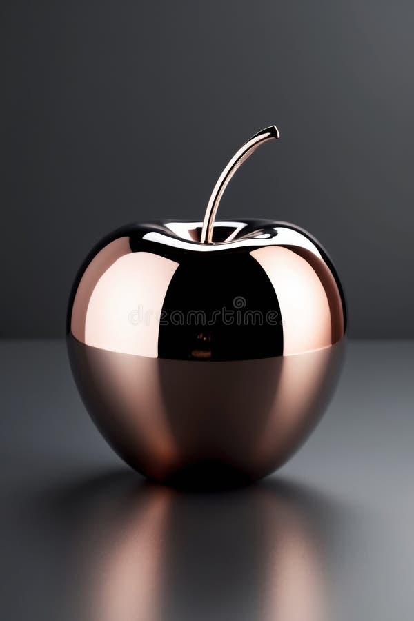 Shiny Metallic Apple Sculpture Smooth Surface Reflections Stock Photos ...