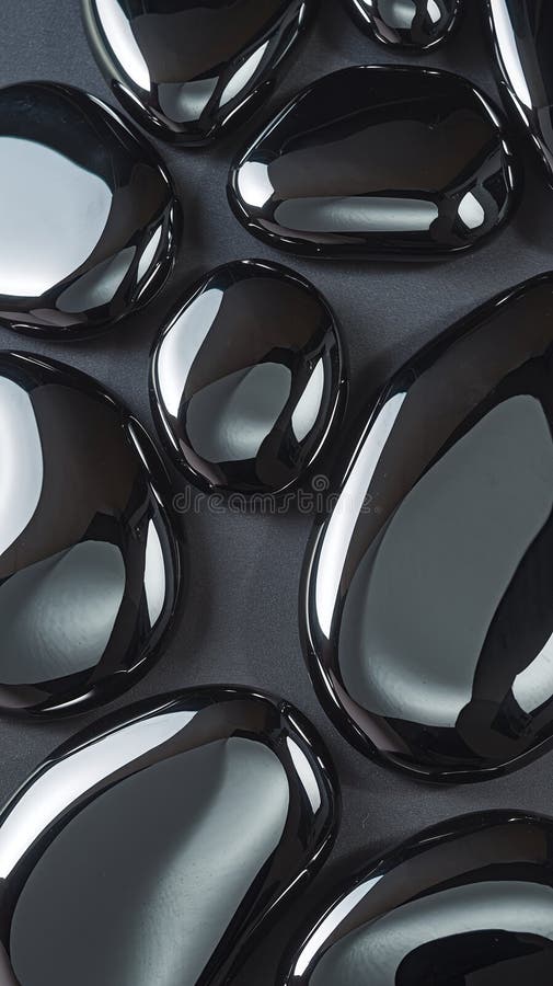 Shiny Metallic Black Pebbles with Glossy Finish on Dark Background ...