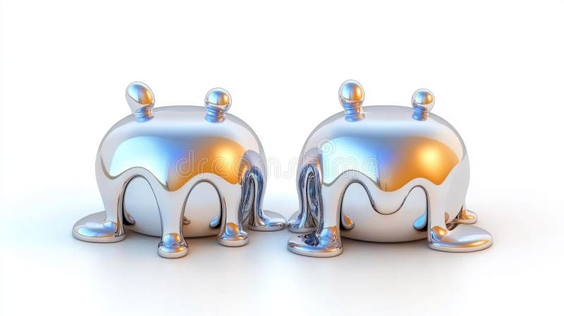 Shiny Metallic Blob Creatures with Fluid Dripping Effect Isolated on ...