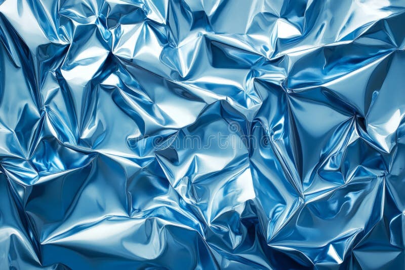 Shiny Metallic Blue Foil with a Crumpled Texture Creates an Abstract ...