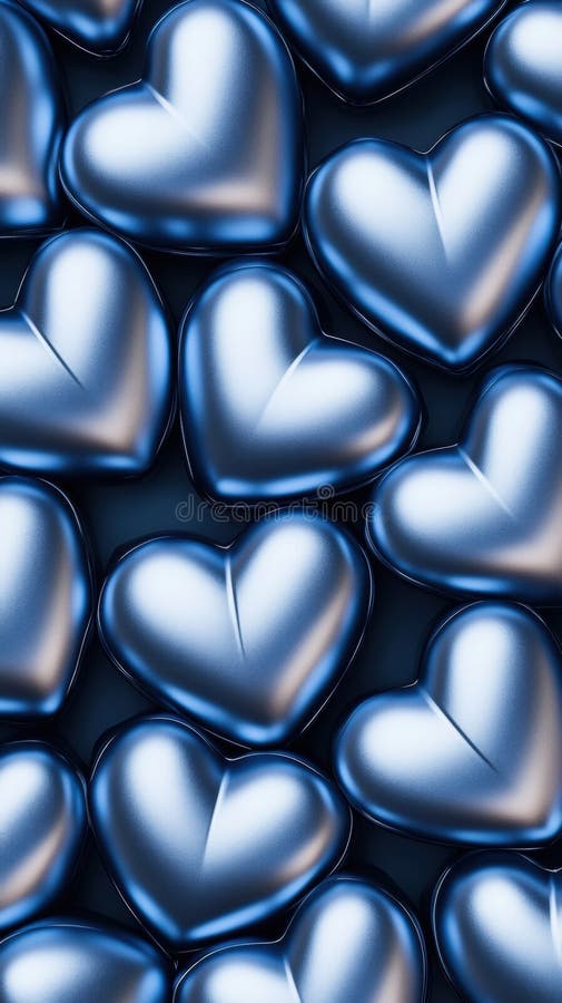 Shiny Metallic Blue Hearts Create a Captivating and Modern Pattern, AI ...
