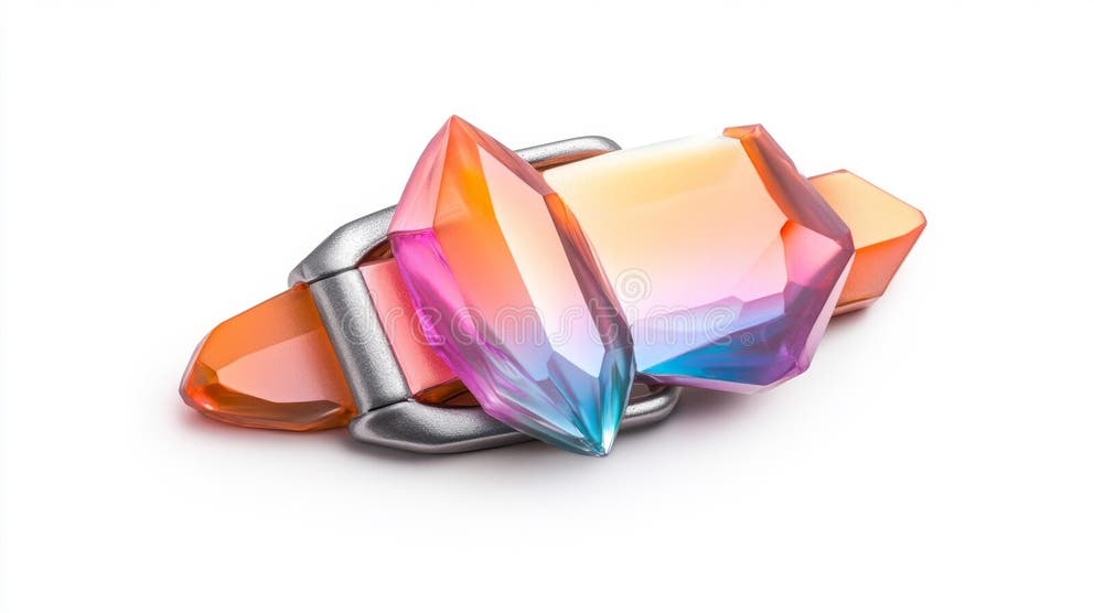 Shiny Metallic Buckle with Geometric Crystal Elements Isolated on White ...