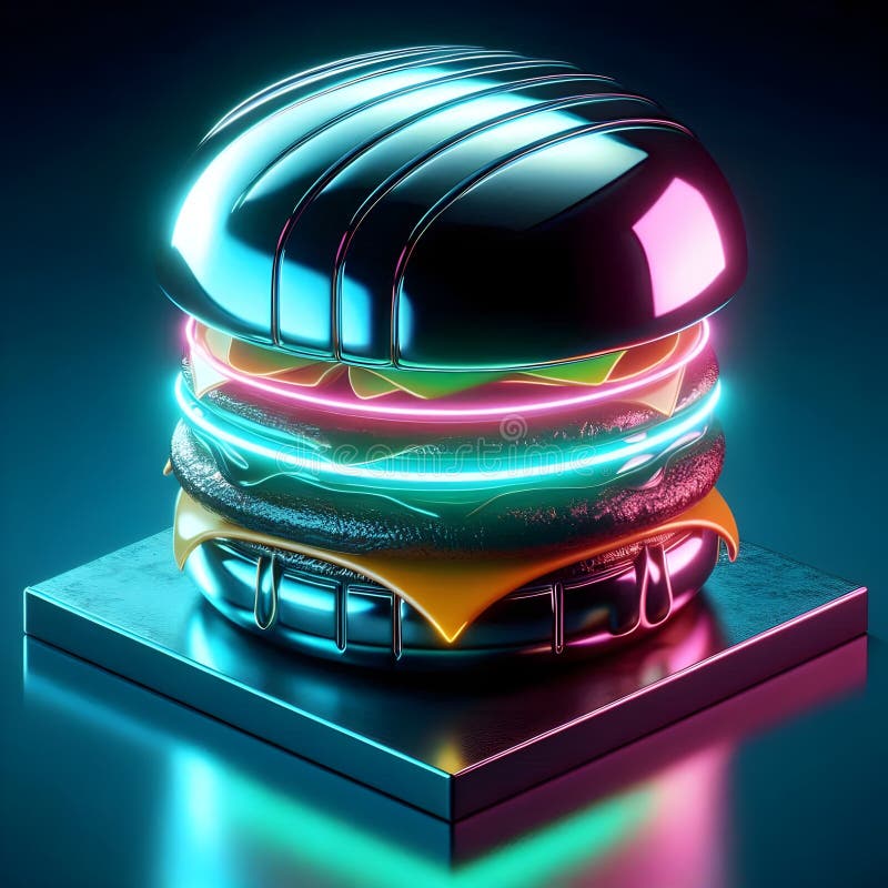Shiny Metallic Burger with Neon Colors Stock Illustration ...