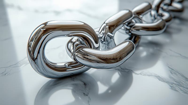 Shiny Metallic Chain Links on a Reflective Marble Surface Stock Image ...