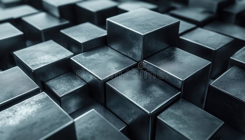 Close-up View of Shiny Metallic Cubes Arranged in a Geometric Pattern ...