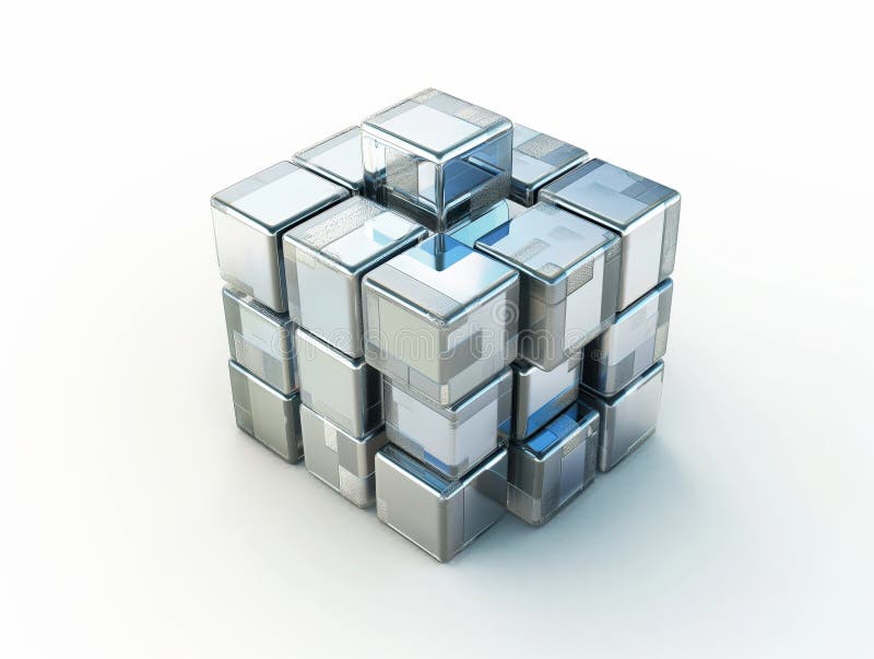 Shiny Metallic Cubes Forming Larger Cube Structure Stock Illustration ...