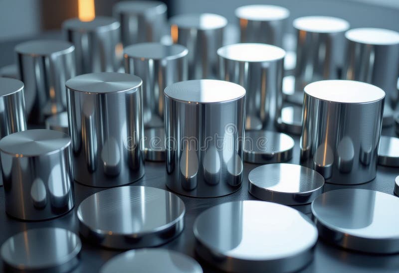 Shiny Metallic Cylinders Arranged in a Modern Display Setting Stock ...