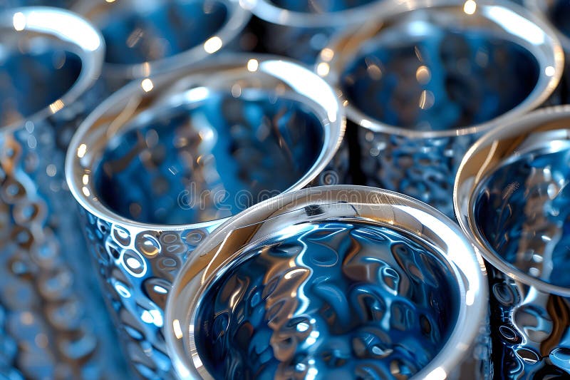 Shiny Metallic Cylinders with Reflective and Textured Blue Surfaces for ...