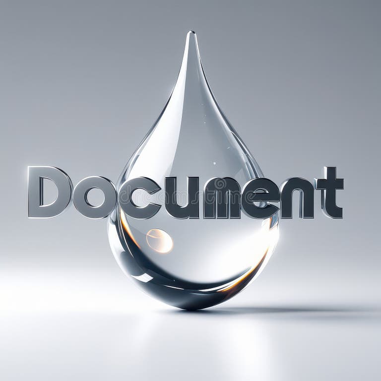 Shiny Metallic Document Text in a Translucent Water Droplet Against a ...