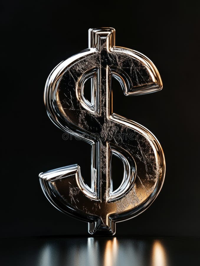 Shiny Metallic Dollar Sign Against a Dark Background Stock Illustration ...