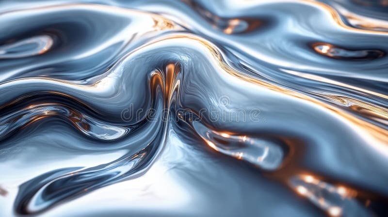 Shiny Metallic Fluid Surface with Chrome and Silver Waves Reflecting ...