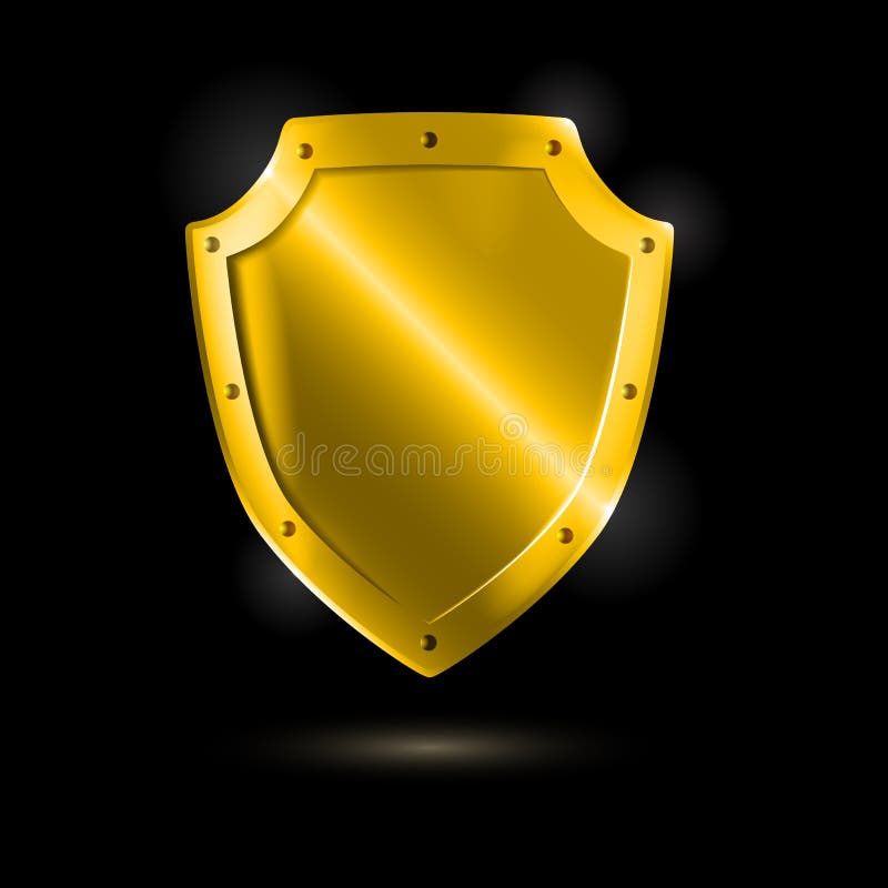 Shiny Metallic Golden Shield on Black Stock Vector - Illustration of ...