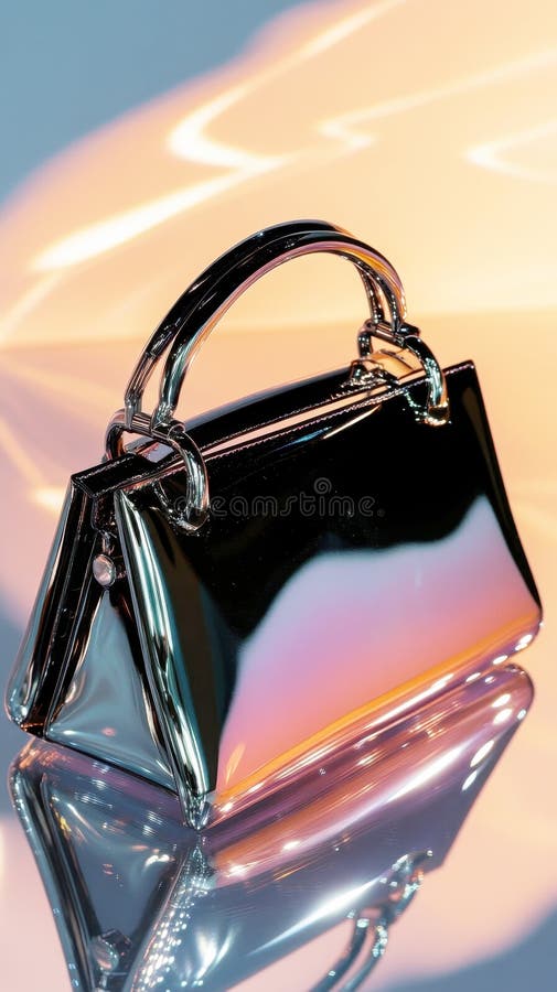 Shiny Metallic Handbag Reflecting Light in a Stylish Display Stock ...