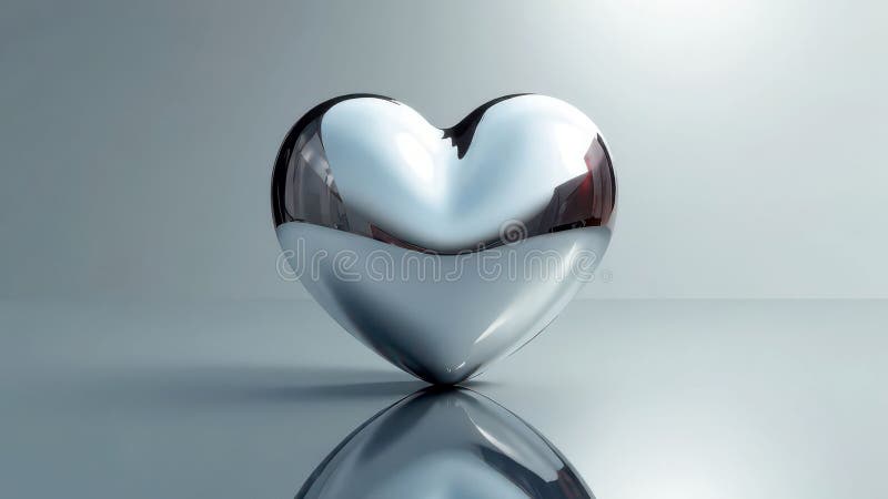 Shiny Metallic Heart on Reflective Surface in Abstract Minimalistic ...
