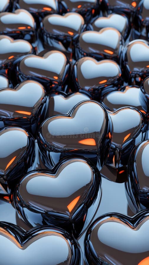 Shiny Metallic Hearts Create a Mesmerizing Pattern with Reflective ...