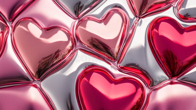 Shiny Metallic Hearts Pattern with Reflective Pink and Red Surfaces ... Shiny Metallic Hearts Pattern with Reflective Pink and Red Surfaces ...