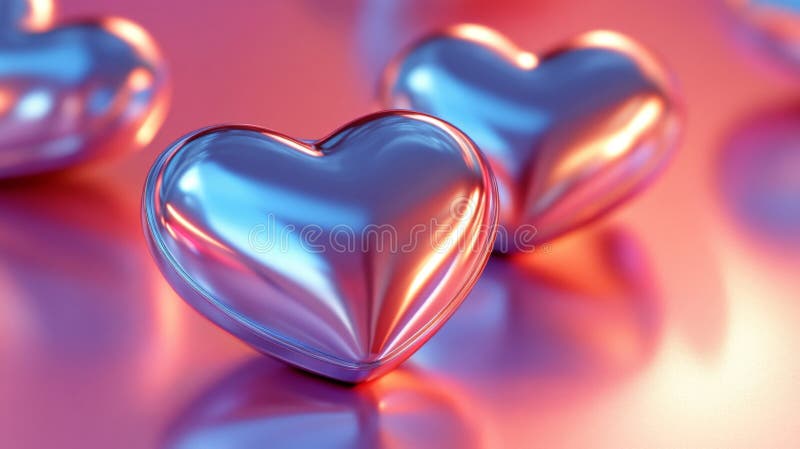 Shiny Metallic Hearts Pink Background Stock Illustration - Illustration ...