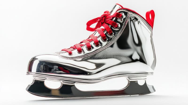 Shiny Metallic Ice Skate with Red Laces Isolated on White Background ...